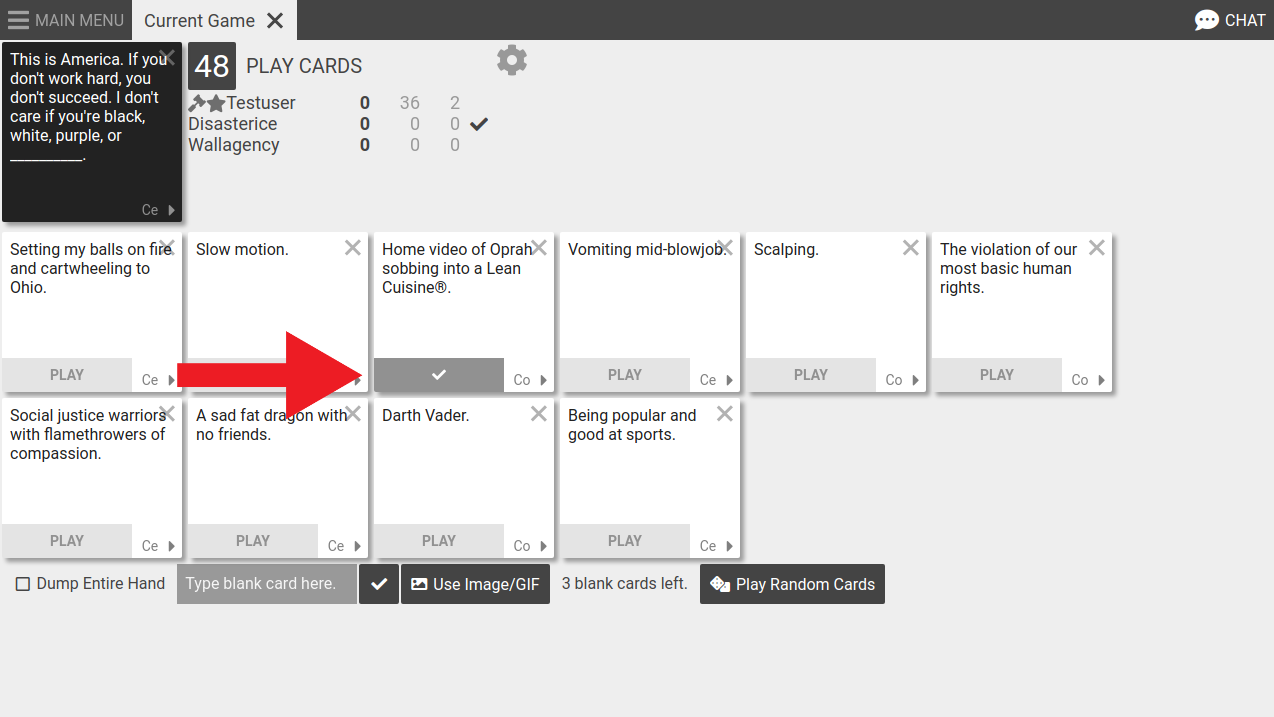 10. When everyone has selected, if you're the Czar (or it's Vote Mode ...